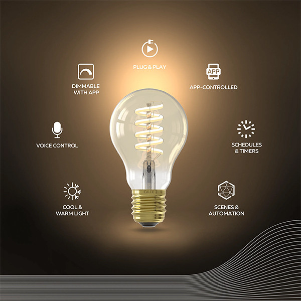 Calex Smart lamp E27 | Peer A60 | Goud | 1800-3000K | WiFi (Tuya) | 7W Calex 123led.nl